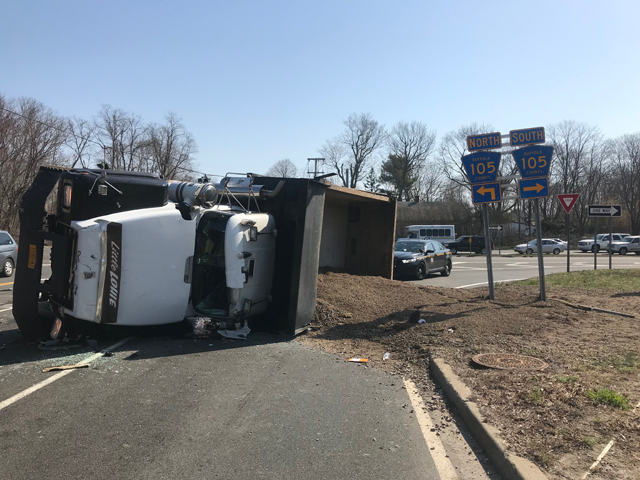 Truck tips over, dumps sand in Riverhead during Saturday accident ...